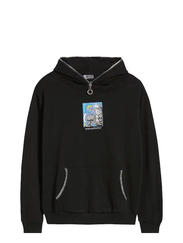 VERYRARE Embroidered Graphic Cotton Fleece Hoodie - Black