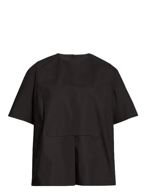 JIL SANDER Plastron Back Button Cotton Poplin Top - Black