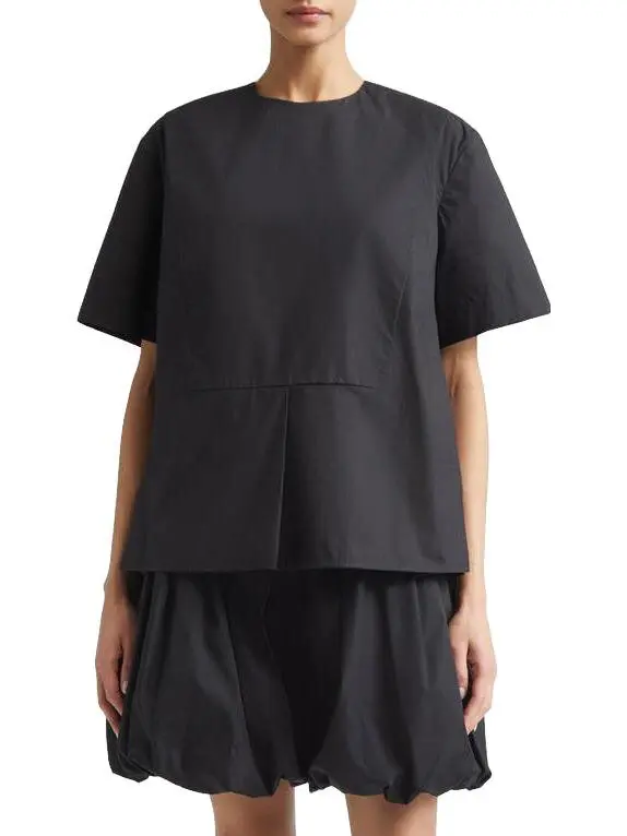 JIL SANDER Plastron Back Button Cotton Poplin Top - Black