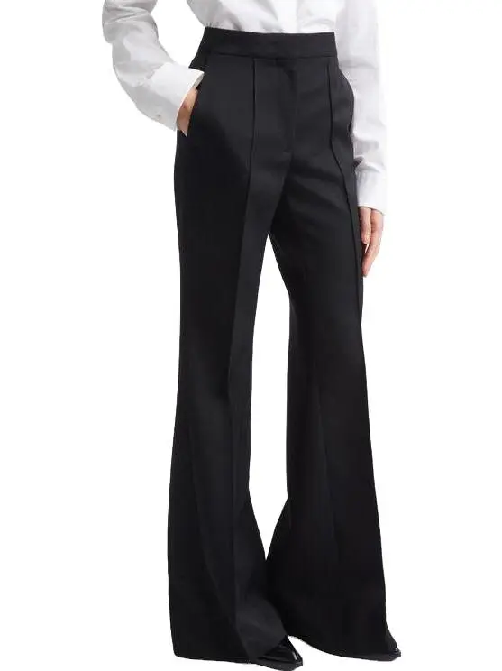 JIL SANDER Pintucked Wool Grain De Poudre Flare Trousers - Black