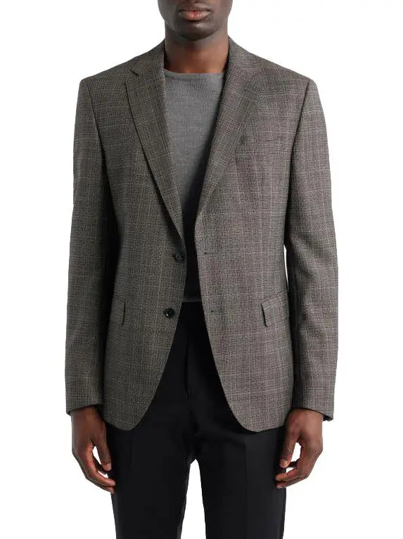 BOSS Hutson Crosshatch Virgin Wool Sport Coat - Dark Brown