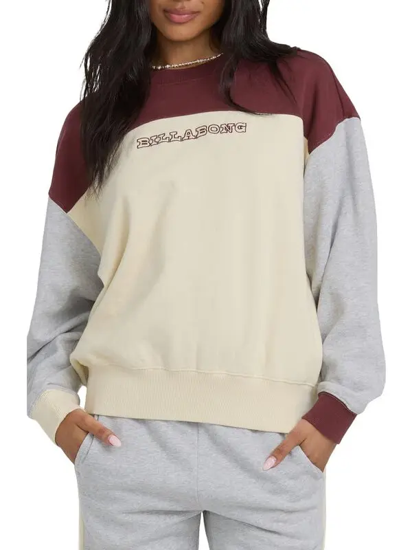 BILLABONG Embroidered Colorblock Cotton-blend Fleece Sweatshirt - Pinot