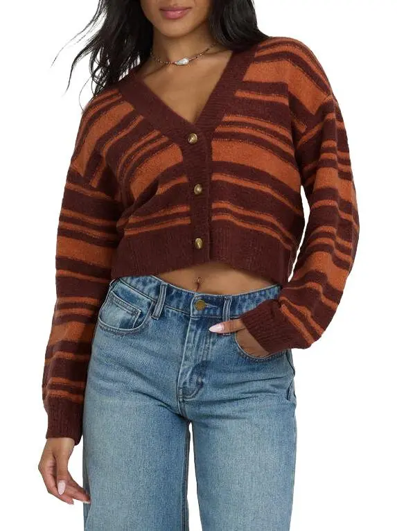 BILLABONG Striped Knit Cropped Cardigan - Pinkie