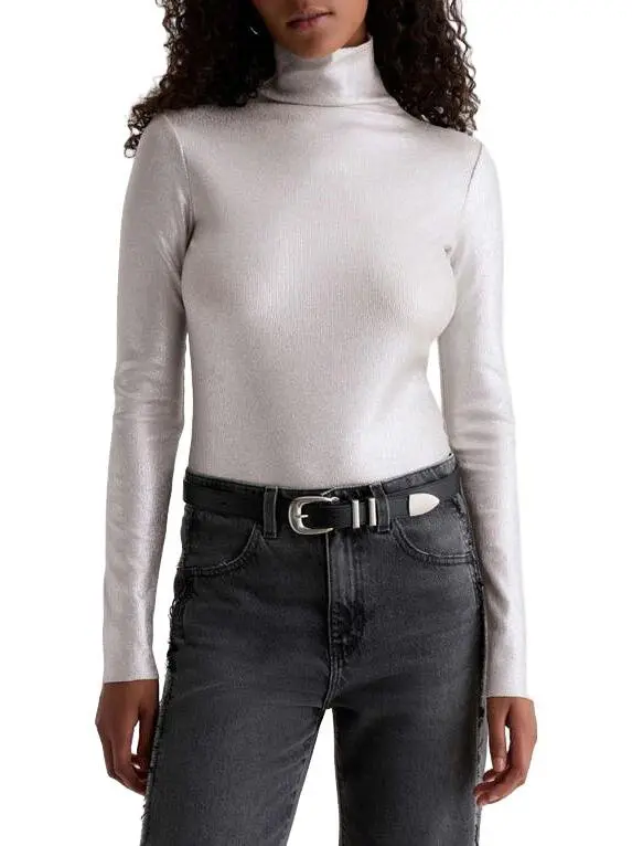 Ag Metallic Ribbed Turtleneck Sweater - Powder/silver