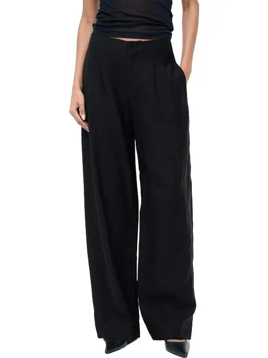 Staud Pierre Pleated Wool-blend Wide-leg Pants - Black