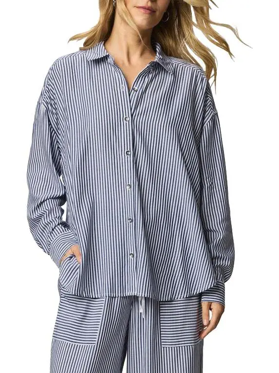 Splendid Ella Striped Button-up Shirt - Navy Blue/white