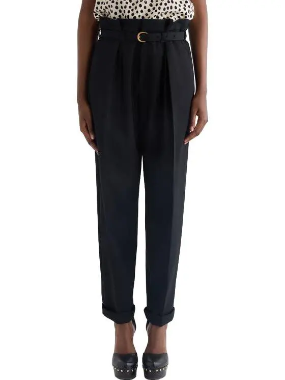 Chloé Belted Grain De Poudre Wool Pants - Black