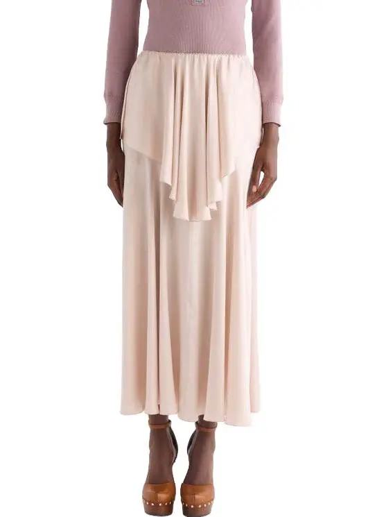 Chloé Fluid Washed Silk Satin Layered Midi Skirt - Rose Dust