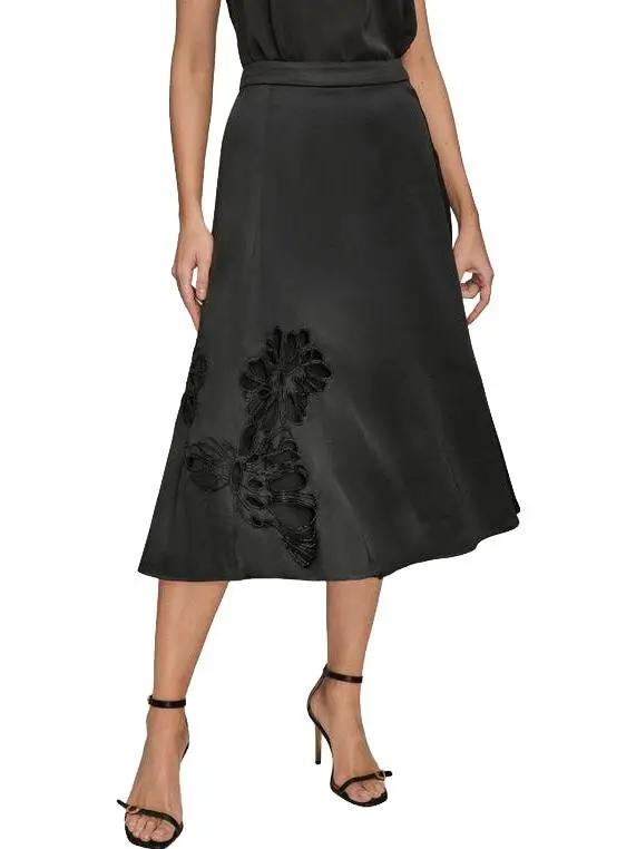 Donna Karan New York Sequin Floral A-line Midi Skirt - Black