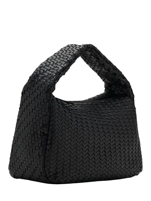 Mango Braided Faux Leather Top Handle Bag - Black