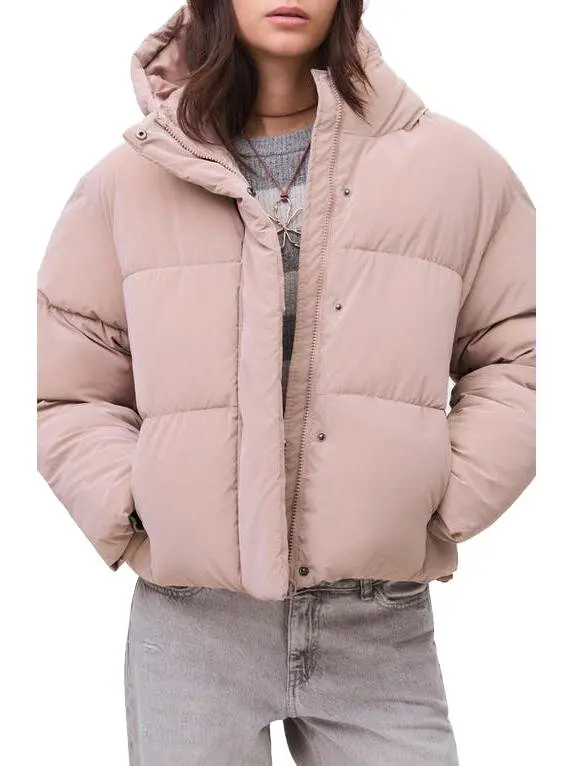 Mango Hooded Puffer Jacket - Pastel Pink