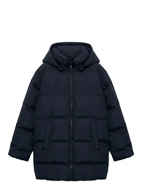 Mango Hooded Puffer Coat - Navy