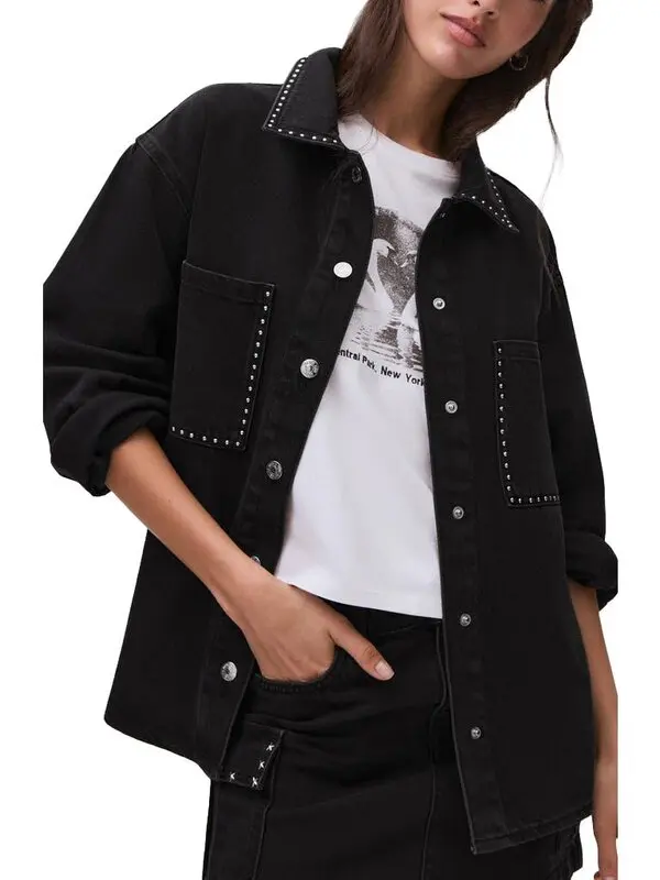 Mango Studded Denim Jacket - Black Grey