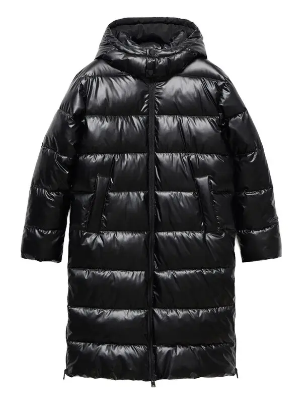Mango Hooded Puffer Coat - Black