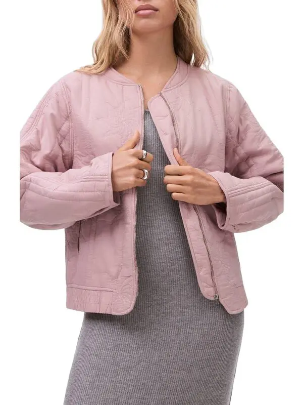Mango Floral Embroidered Padded Bomber Jacket - Pastel Pink