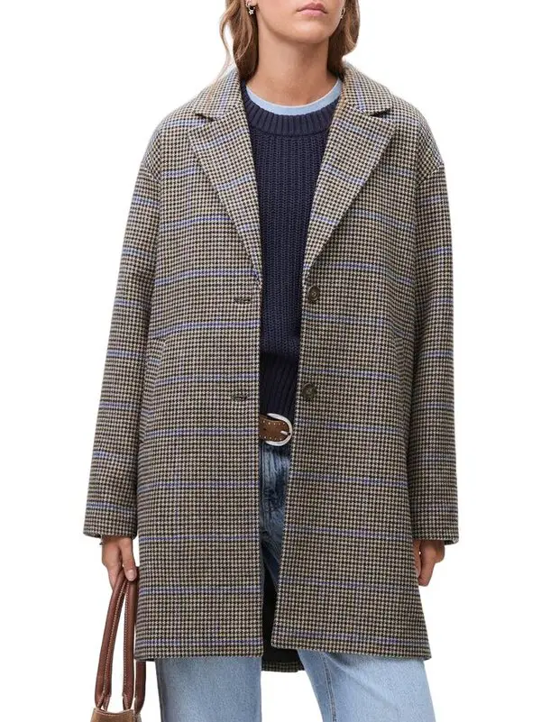 Mango Houndstooth Longline Coat - Beige