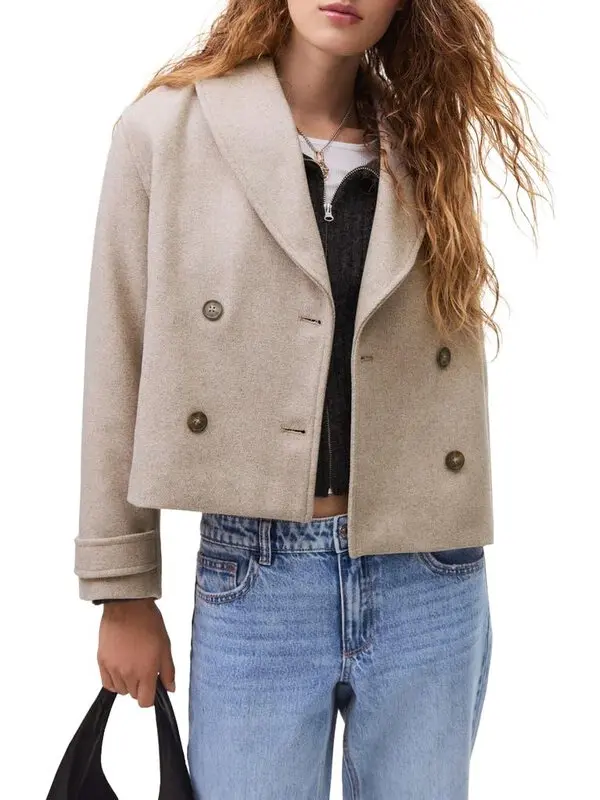 Mango Wool-blend Crop Coat - Ecru