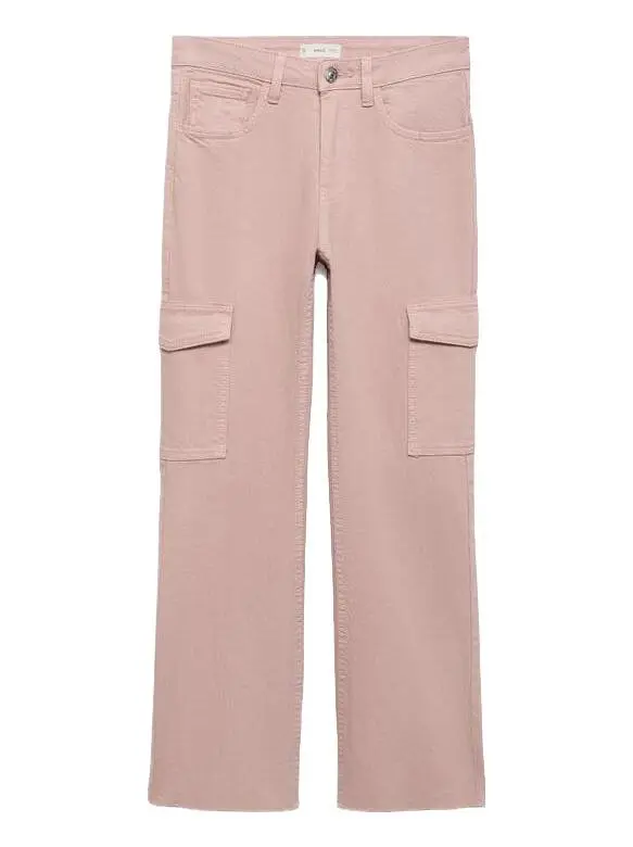Mango Flared Stretch Cargo Jeans - Pastel Pink
