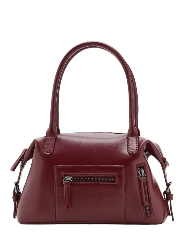 Mango Mini Structured Faux Leather Top Handle Bag - Burgundy