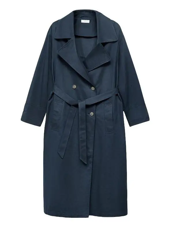 Mango Belted Trench Coat - Navy