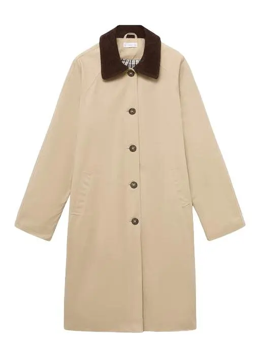 Mango Corduroy Collar Trench Coat - Ecru