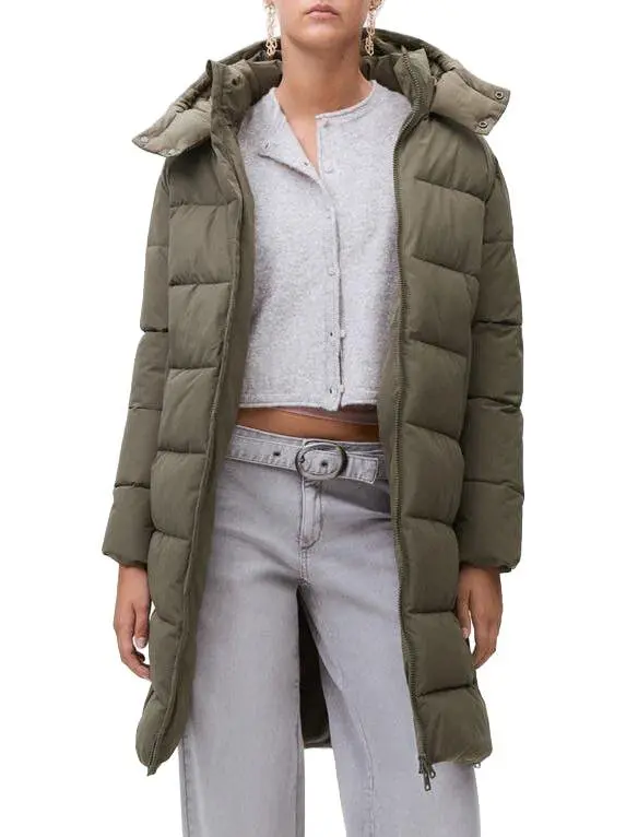 Mango Hooded Puffer Coat - Khaki Green
