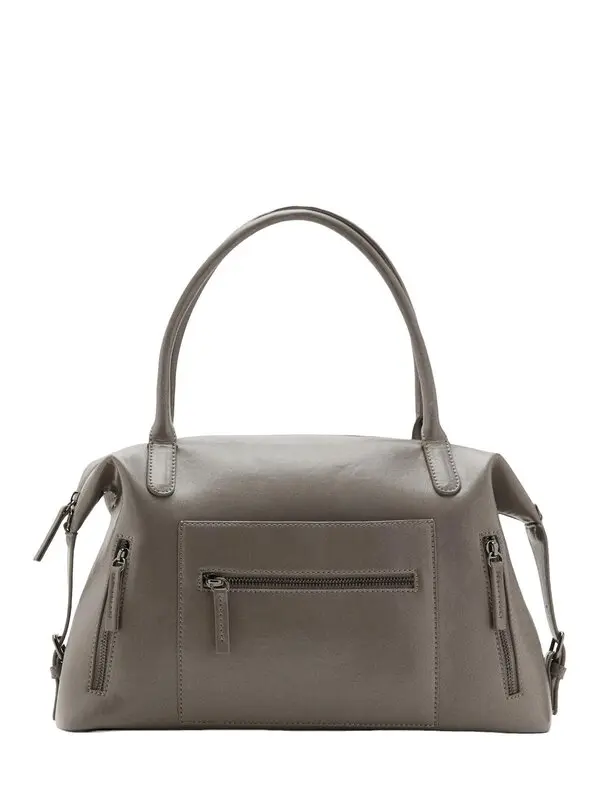 Mango Large Structured Faux Leather Shoulder Bag - Grey