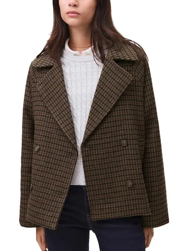 Mango Plaid Raglan Sleeve Coat - Brown