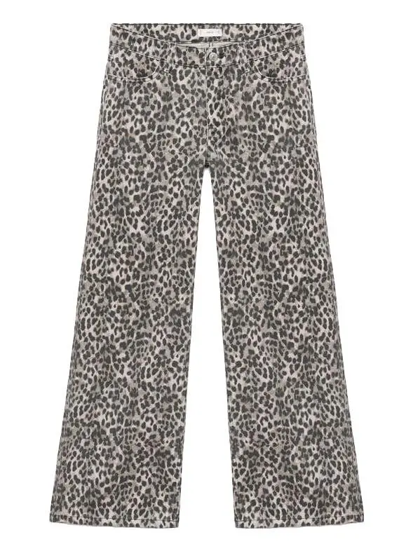 Mango Leopard Print Wide Leg Jeans - Denim Grey