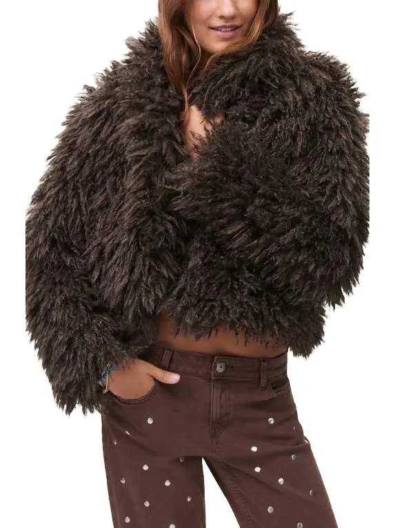 Mango Faux Fur Jacket - Brown