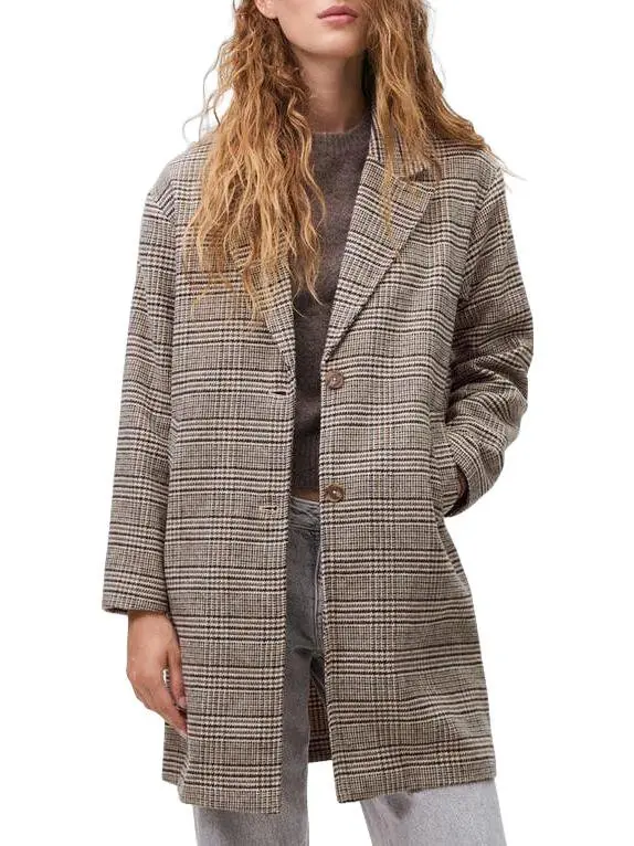 Mango Longline Tweed Coat - Beige