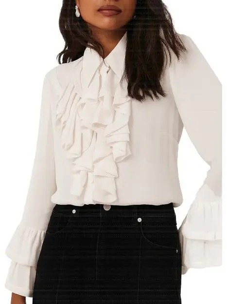 Mint Velvet Ruffle Detail Shirt - Ivory