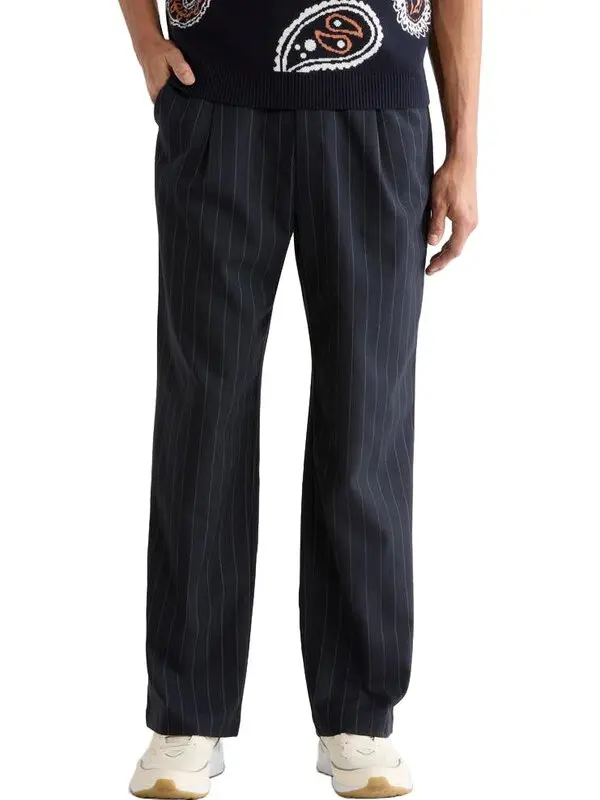MALBON Emmett Pleated Straight-leg Pants - Navy