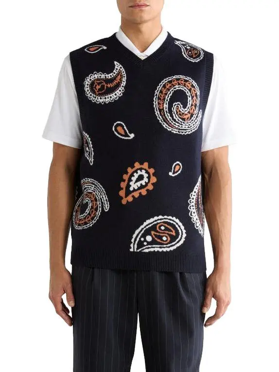MALBON Paisley Sweater Vest - Navy