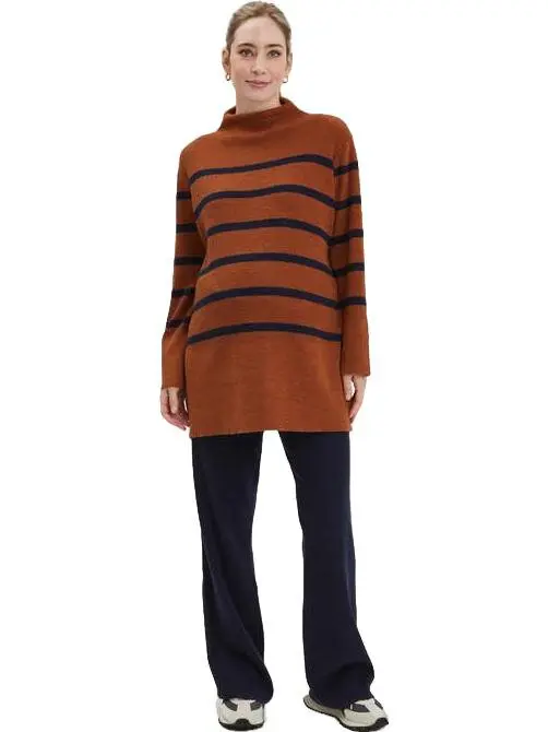 NOM MATERNITY Sarabeth Maternity & Nursing Striped Sweater - Rust Navy