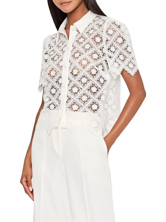 MILLY Addison Lace Short Sleeve Shirt - Ecru