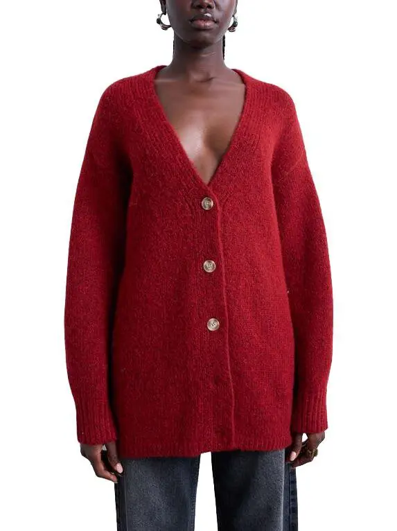 Topshop Easy V-neck Longline Cardigan - Red