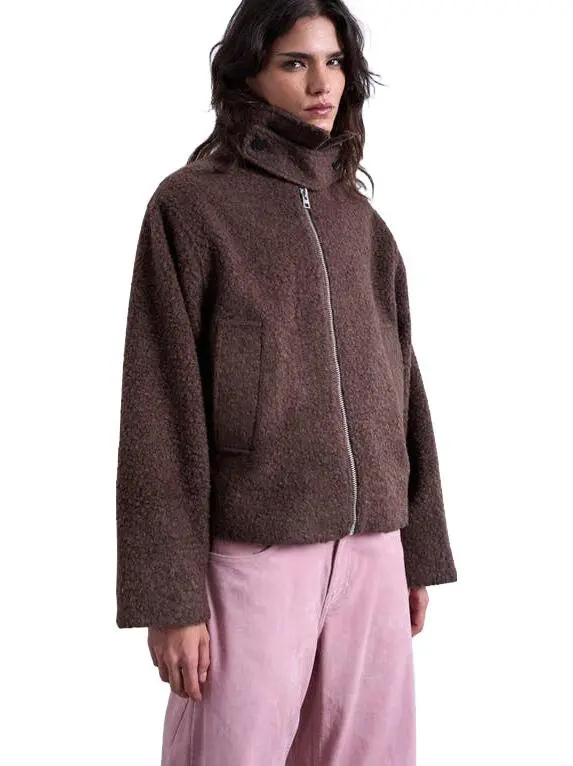 Topshop Bouclé Bomber Jacket - Chocolate