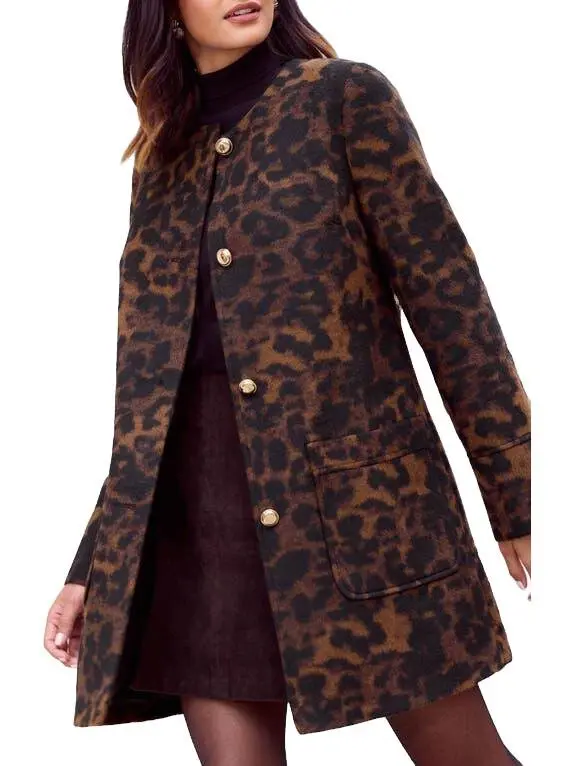 FRIENDS LIKE THESE Collarless Leopard Print Swing Coat - Brown Multi