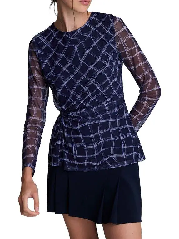 KENNETH COLE Knot Waist Check Top - Dark Navy/glacier Blue