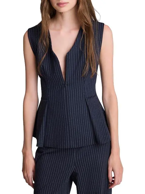 KENNETH COLE Pinstripe V-neck Peplum Top - Dk Navy/pure Wht Mlt