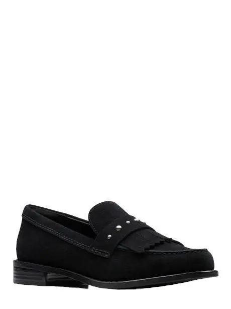 Clarks Hana Studded Loafer - Black Suede