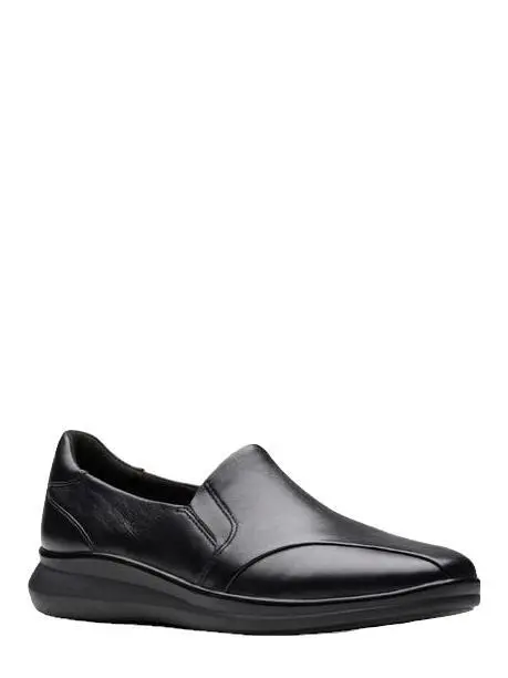 Clarks Lynelle Leather Wedge Flat - Black Leather