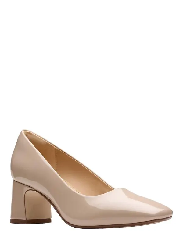 Clarks Fernie Court Block Heel Pump - Sand Patent