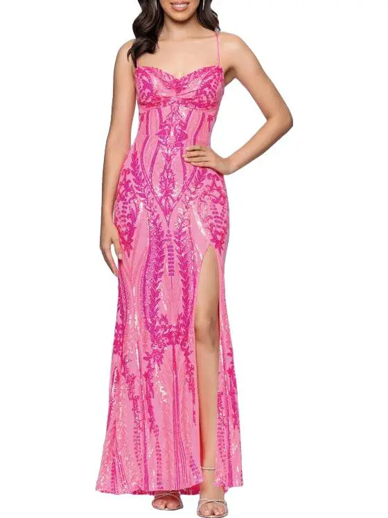 BLONDIE NITES Sequin Embellished Body-con Gown - Hot Pink