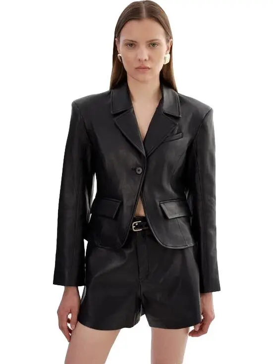 LAMARQUE Valentina Micro Leather Blazer - Black