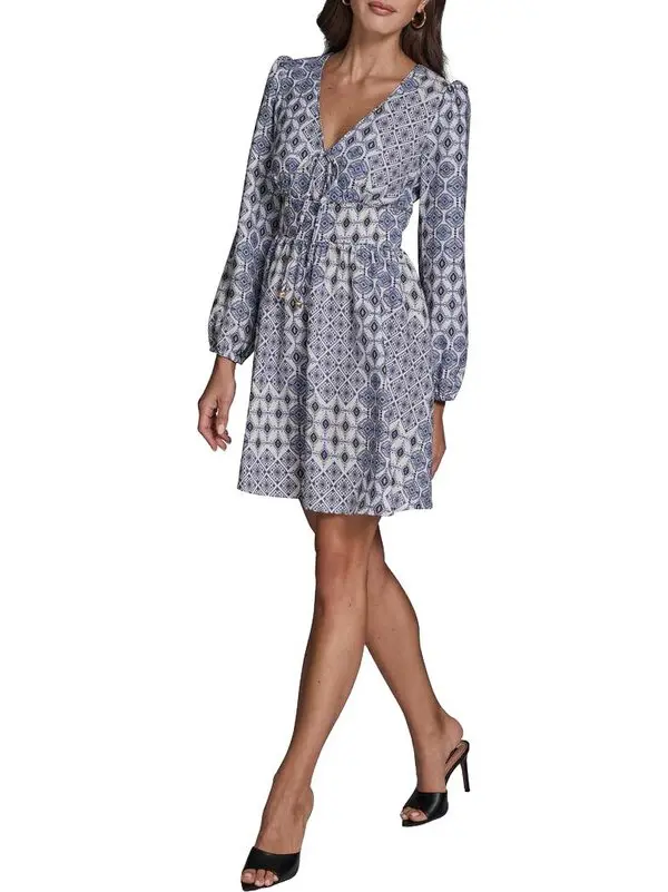 Bcbgmaxazria Medallion Print Long Sleeve Crepe Minidress - Printed Crepe