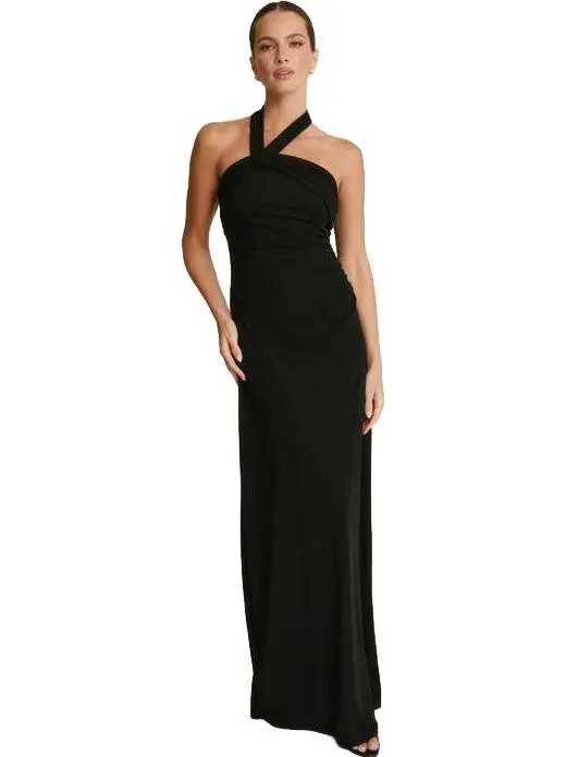 SIX STORIES Halter Neck Bridesmaid Dress - Black