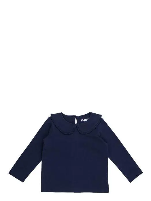 RUFFLEBUTTS Knit Long Sleeve Ruffle Peter Pan Tee - Dark Navy