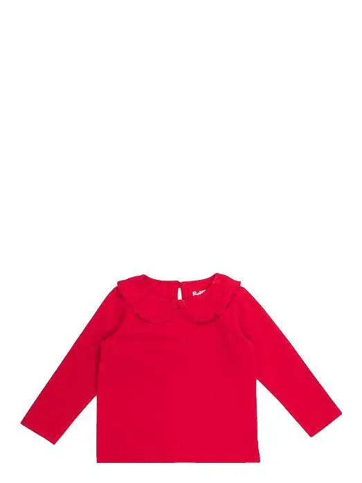 RUFFLEBUTTS Knit Long Sleeve Ruffle Peter Pan Tee - Red